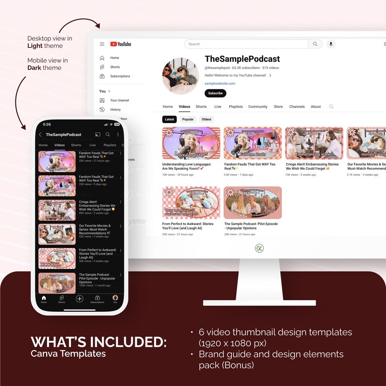 Youtube Thumbnail Template Lifestyle Podcast Episodes, Branding Kit for ...