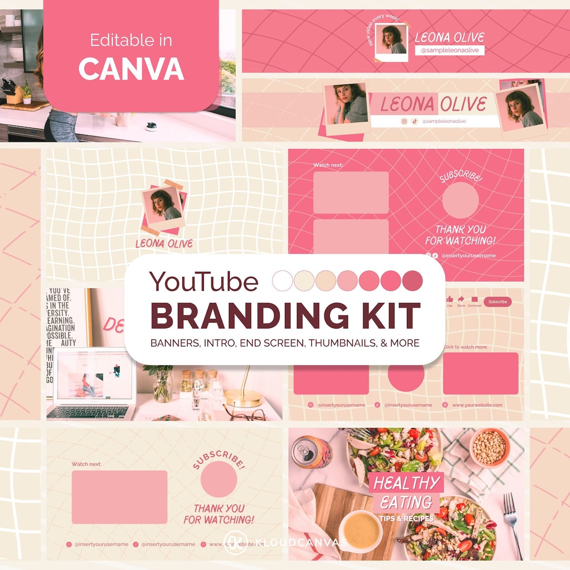 Youtube Branding Kit Cute Pink, Brand Kit for Content Creator, Youtube ...
