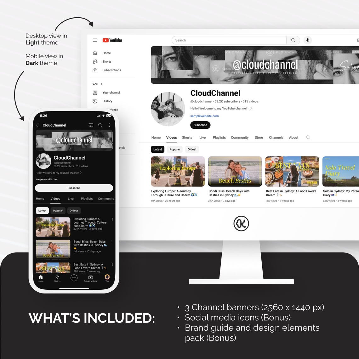 Youtube Banner Template, Branding Kit for Content Creator, Classy Black ...