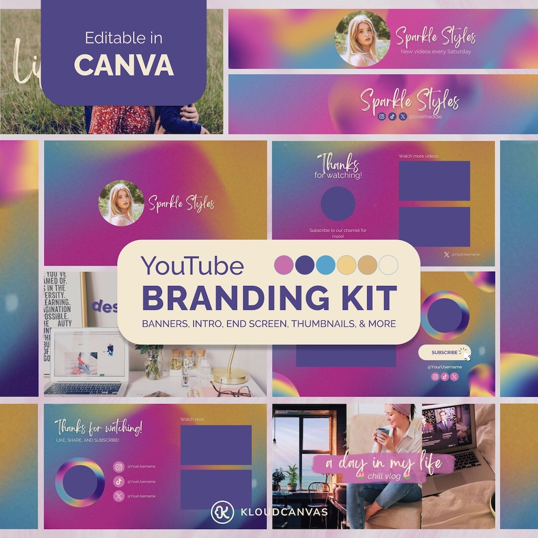Youtube Branding Kit Minimal Gradient in Playful Colors, Brand Kit for ...