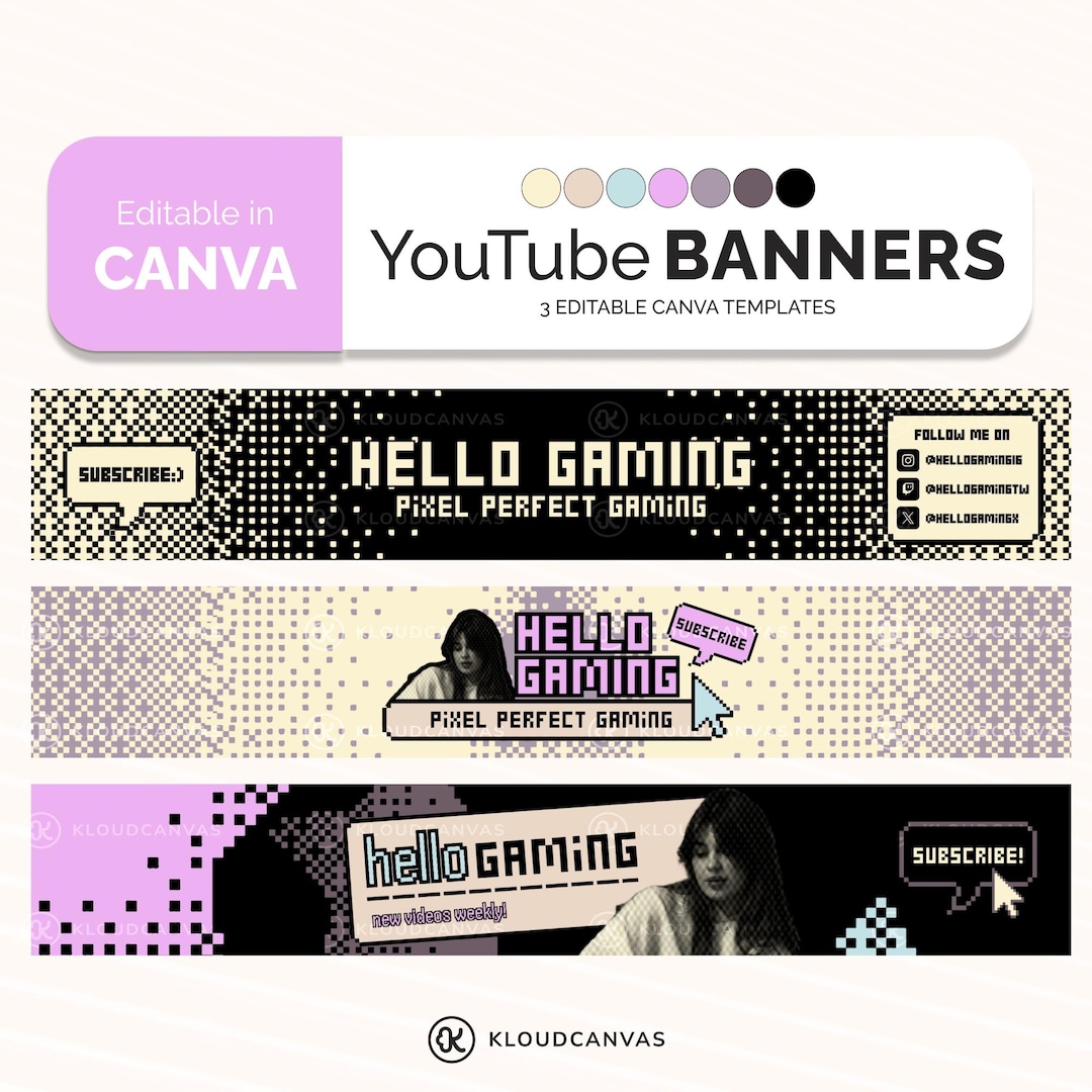 Youtube Banner Template, Pixel Gaming YT Channel Banner Art, Branding ...