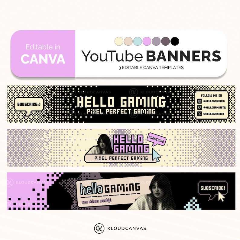 Youtube Banner Template, Pixel Gaming YT Channel Banner Art, Branding ...