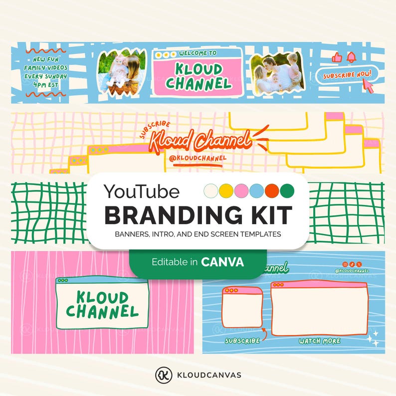 Youtube Branding Kit for Content Creator, Colorful Banner Template, Animated Intro Outro End ...