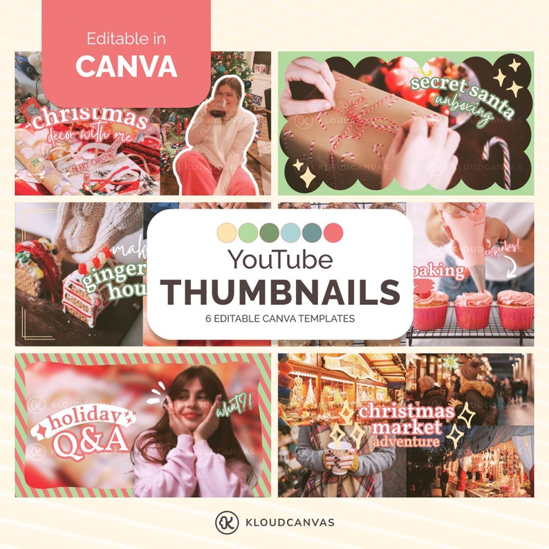 Youtube Thumbnail Template Holidays Vlogmas, Branding Kit for Content ...