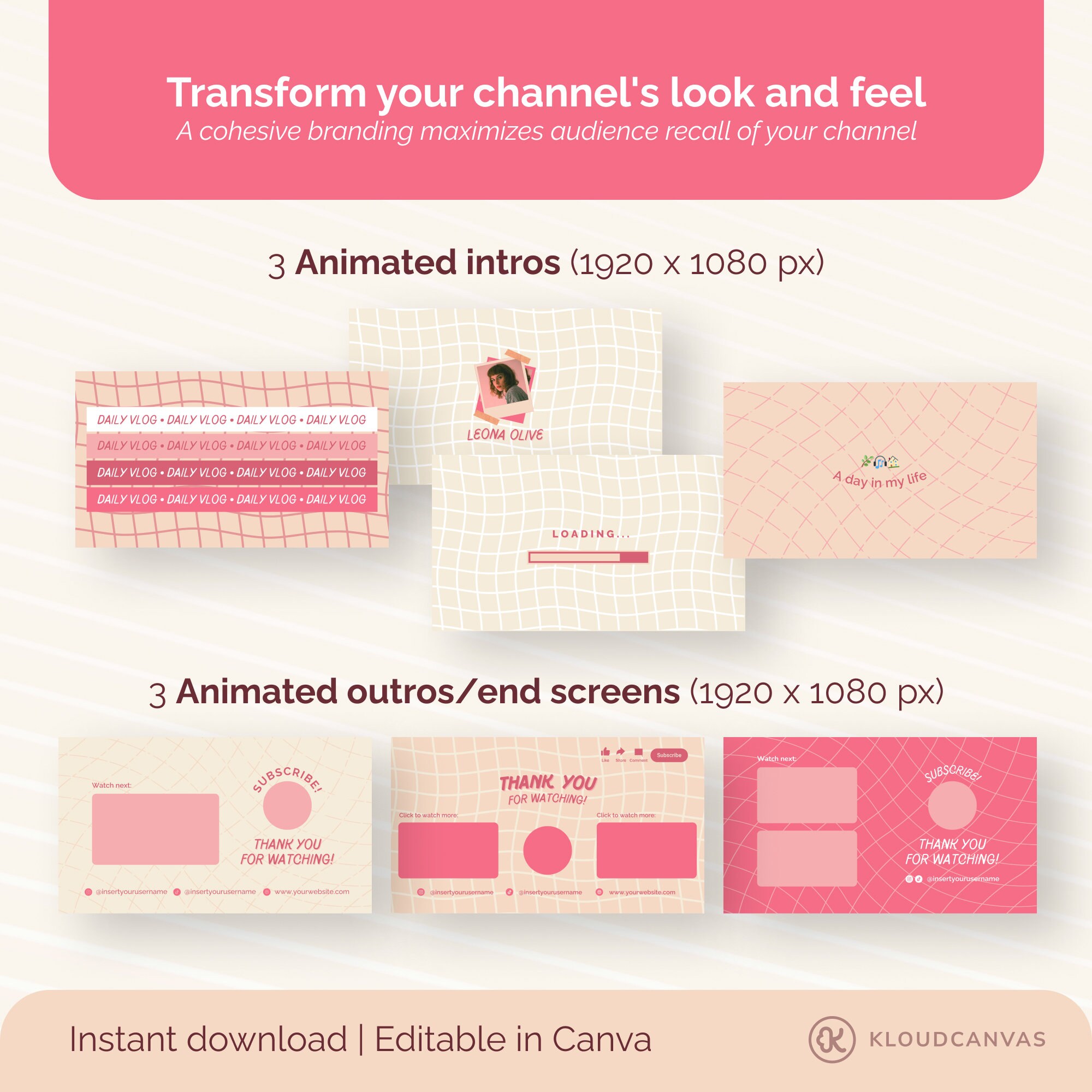 Youtube Branding Kit Cute Pink, Brand Kit for Content Creator, Youtube ...
