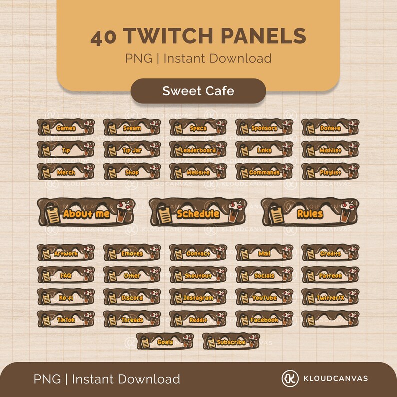 40 Twitch Panels, Sweet Chocolate Cafe Theme, Kawaii Twitch Panels ...