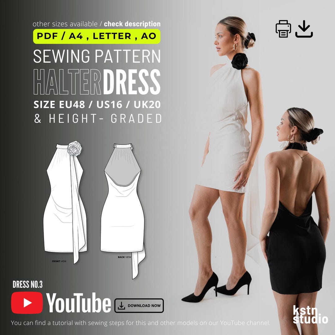 Halter Mini Dress Sewing Pattern: Open Back, Bias Cut (PDF Pattern) - Etsy
