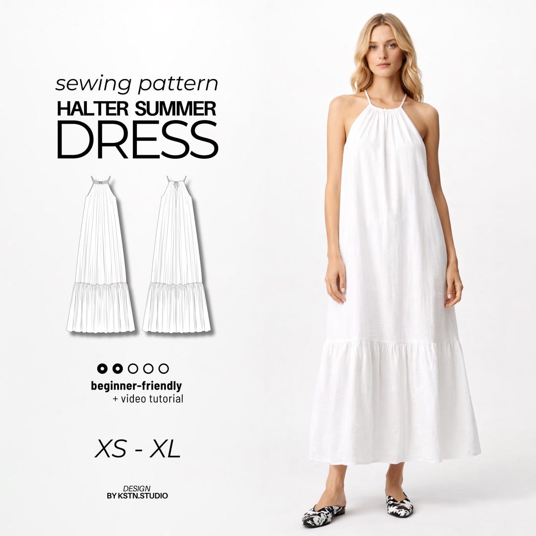 Halter Maxi Dress Sewing Pattern PDF | Easy Beginner Sundress | Summer ...