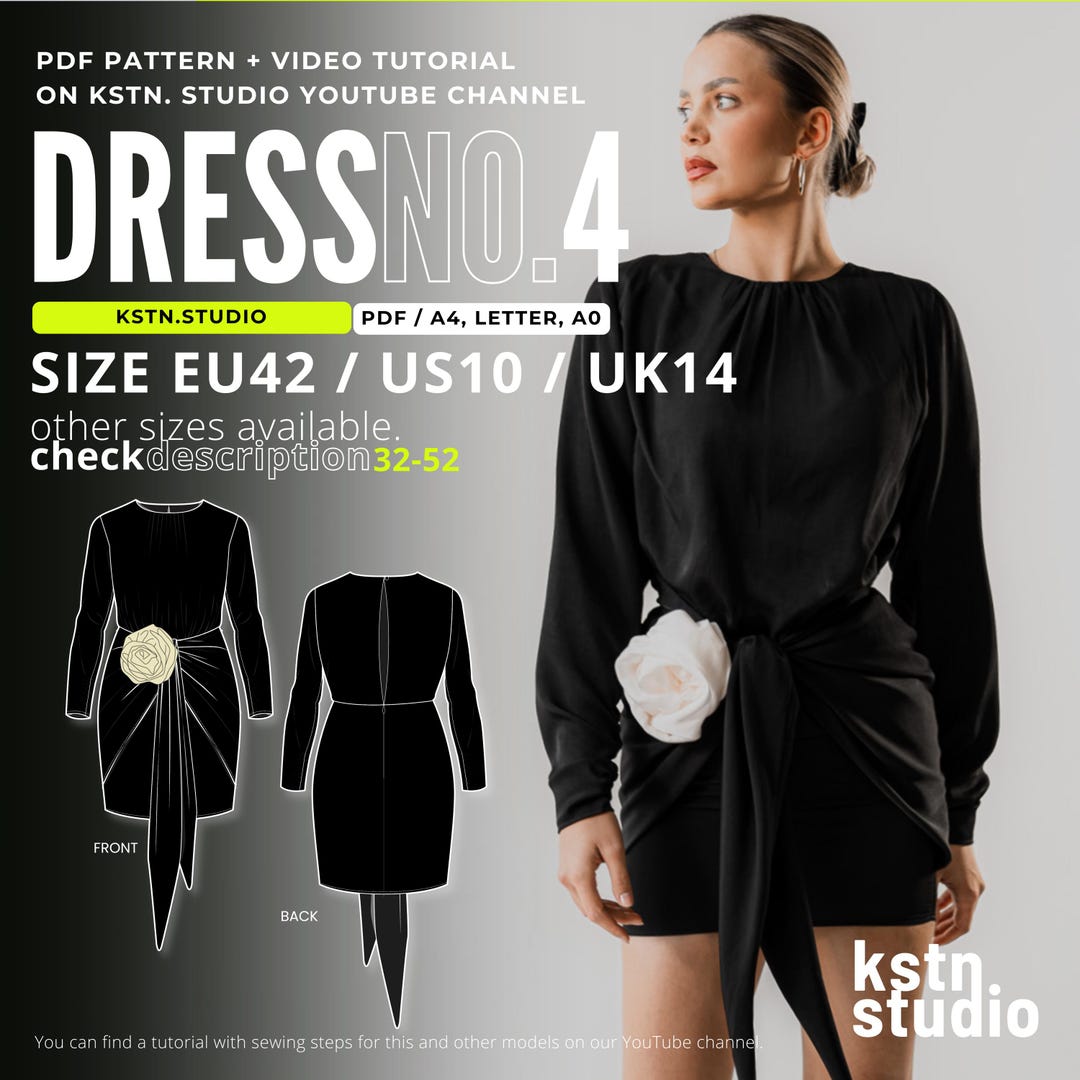 Open Back Dress Pattern, PDF Sewing Pattern, Dress Sewing Tutorial for Beginners, Modern Dress ...