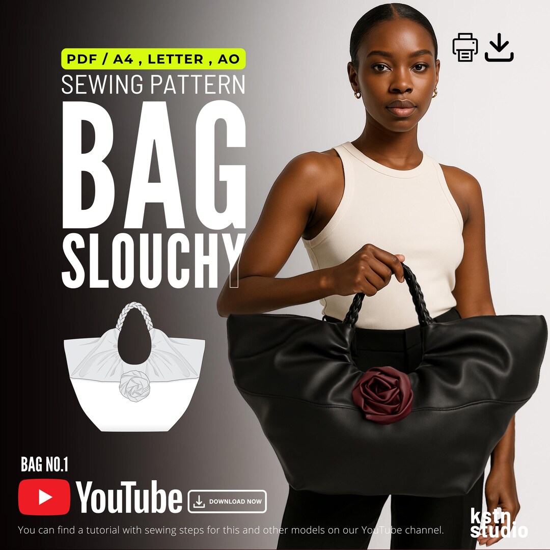 Slouchy Tote Bag PDF Sewing Pattern: Large DIY Purse With Braided ...