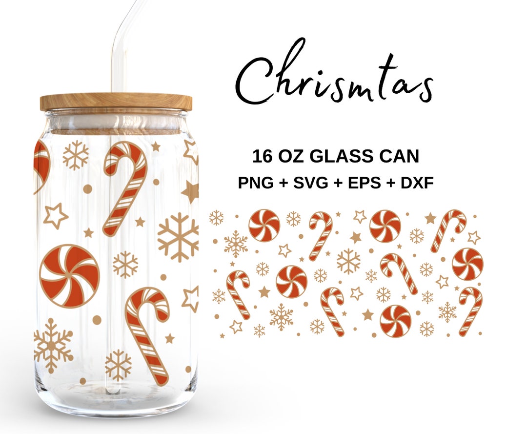 Merry Christmas - 16oz Glass Can Svg, Libbey Glass Can Wrap, Svg Files ...