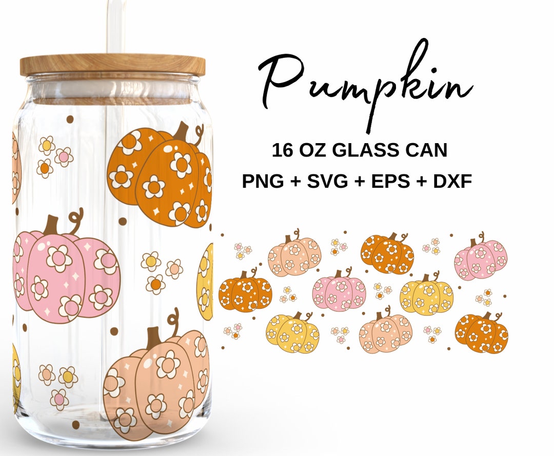 Floral Pumpkins - 16oz Glass Can Svg, Libbey Glass Can Wrap, Svg Files ...