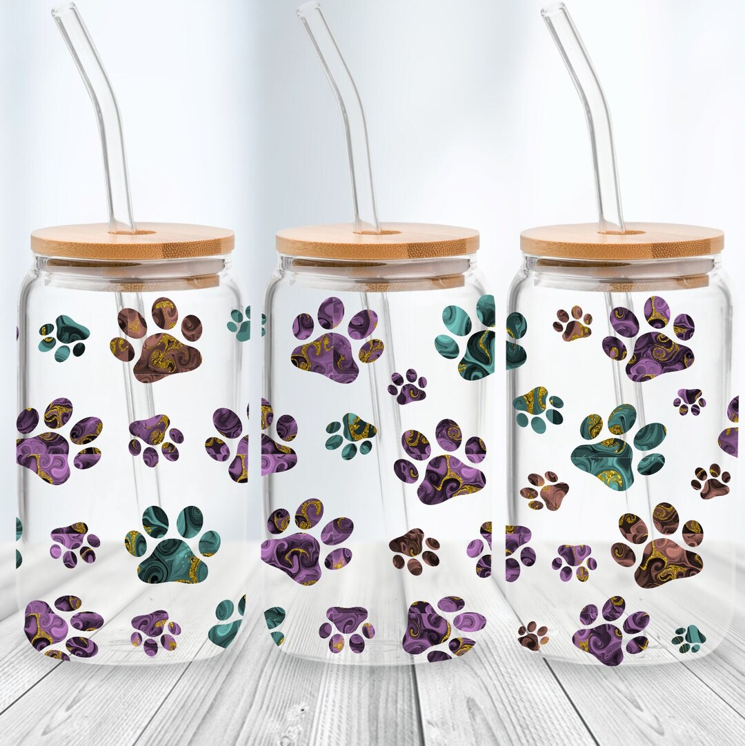 Paw - 16oz Glass Can Svg, Libbey Glass Can Wrap, Svg Files for Cricut ...