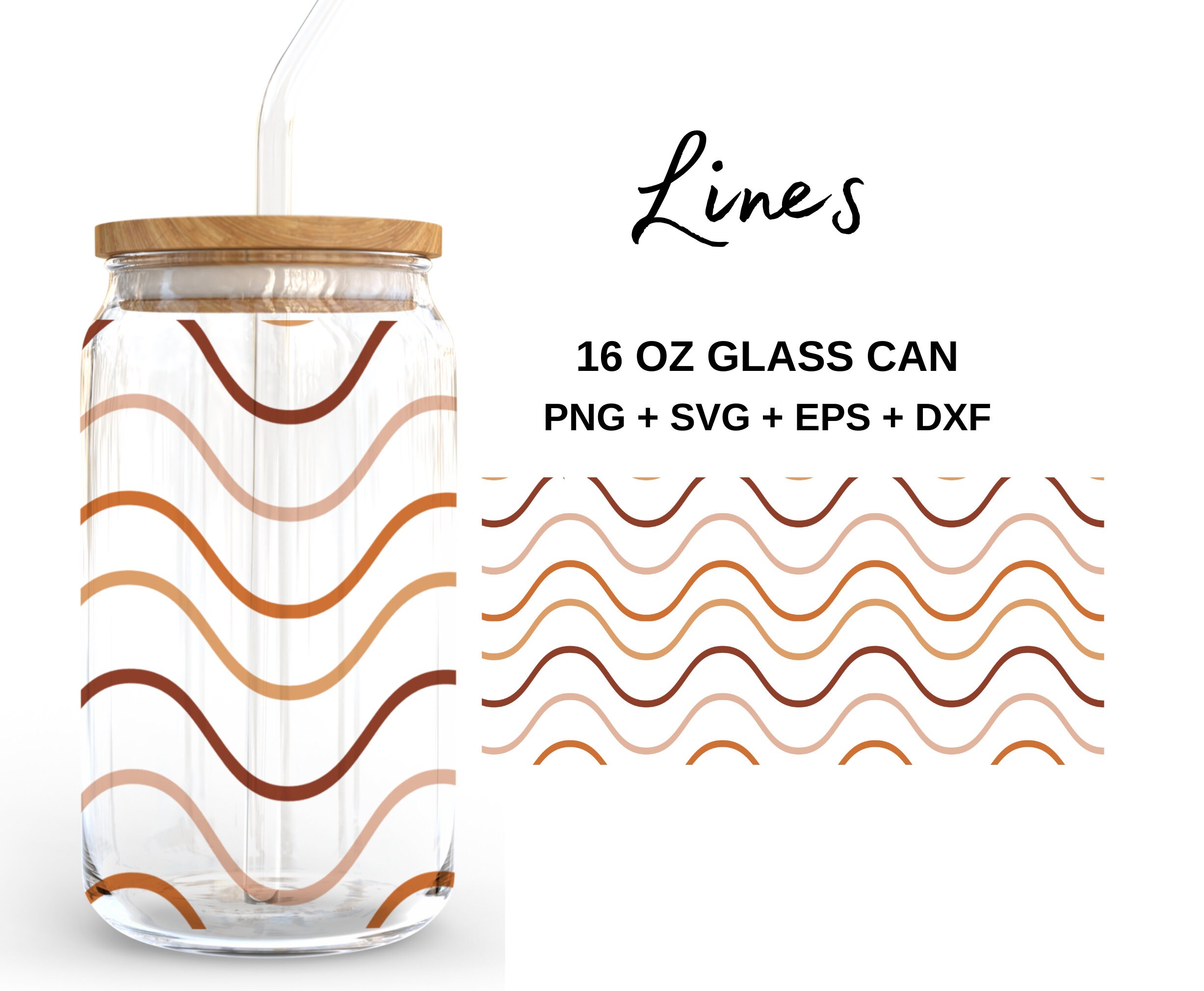 Boho Lines 16oz Glass Can Svg, Libbey Glass Can Wrap, Svg Files for ...
