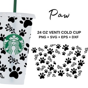 Paw Flowers Svg 24oz Venti Cold Cup Svg, Cold Cup Wrap, Svg Files for ...