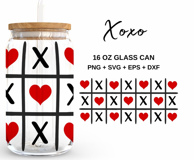 Xoxo 16 Oz Canette De Verre Svg Emballage De Boîte De Conserve En
