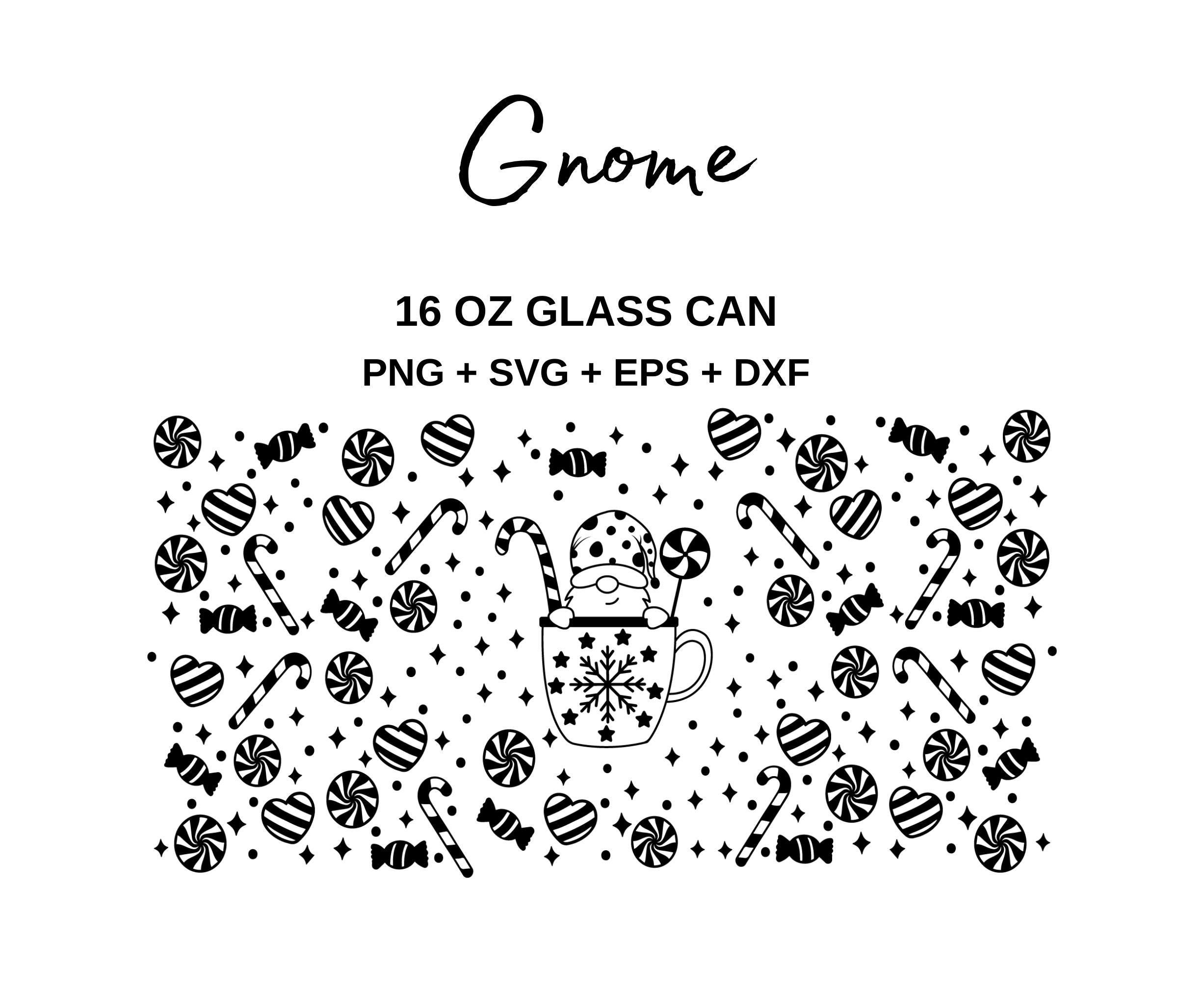 Gnome 16oz Glass Can Svg, Libbey Glass Can Wrap, Svg Files for Cricut ...