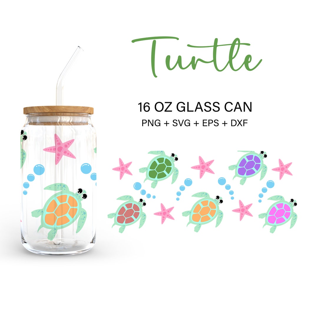 Sea Turtle 16 Oz Libbey Glass Can Wrap Svg, Sea Animals, Starfish Beer ...