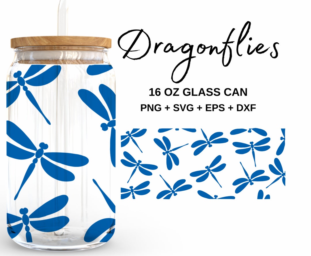 Dragonflies - 16oz Glass Can Svg, Libbey Glass Can Wrap, Svg Files for ...