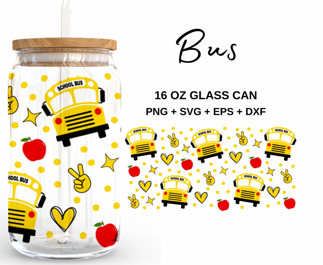 School Bus - 16oz Glass Can Svg, Libbey Glass Can Wrap, Svg Files for ...