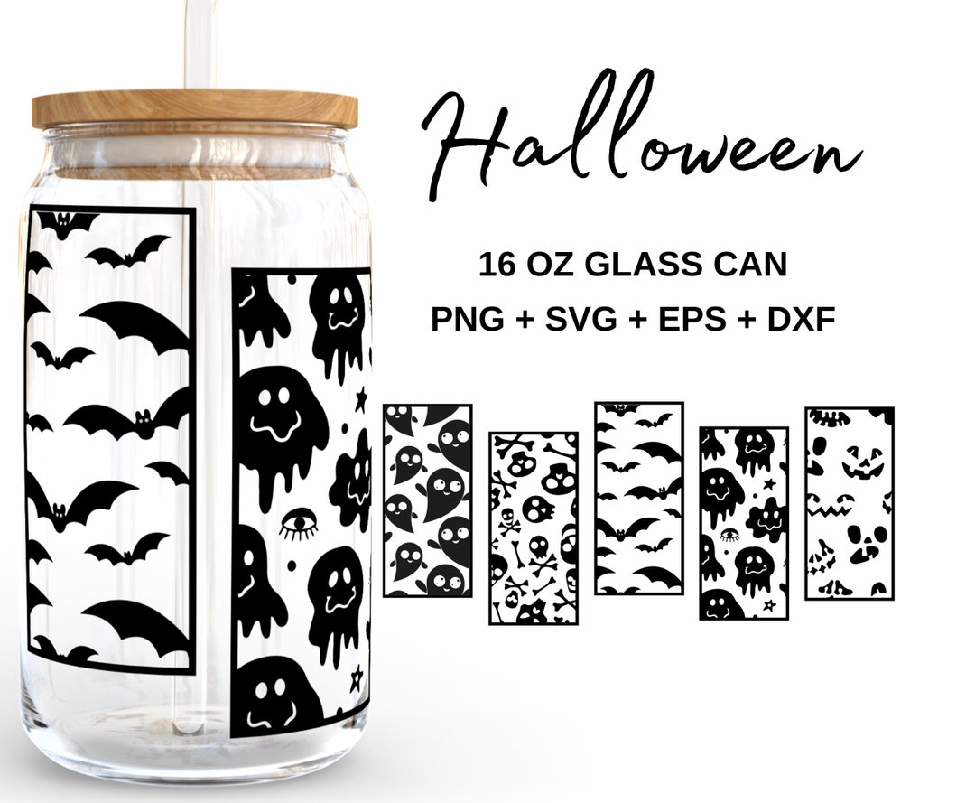 Halloween Pattern - 16oz Glass Can Svg, Libbey Glass Can Wrap, Svg ...