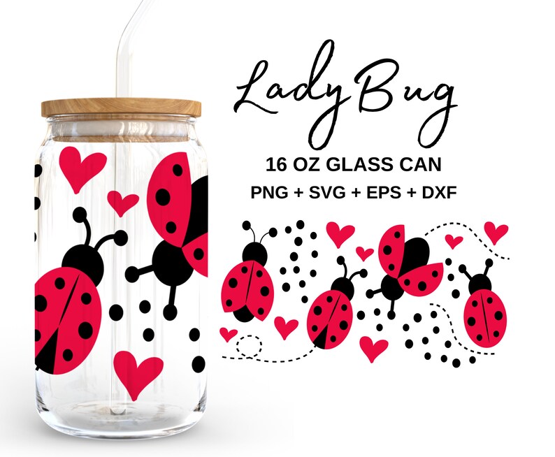 Ladybug 16oz Glass Can Svg, Libbey Glass Can Wrap, Svg Files for Cricut ...