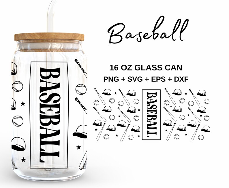 Baseball 16oz Glass Can Svg, Libbey Glass Can Wrap, Svg Files for ...