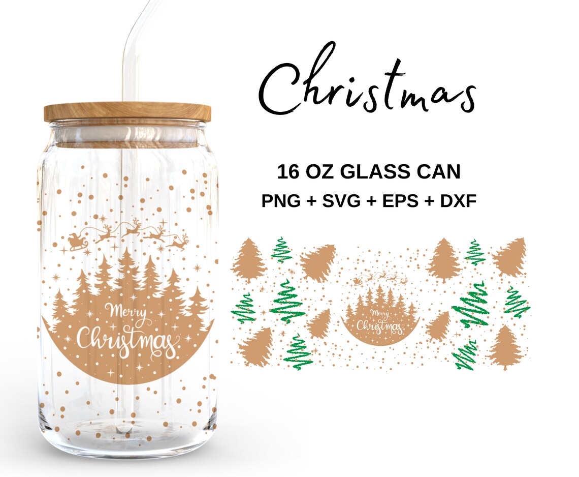 Merry Christmas 16oz Glass Can Svg Libbey Glass Can Wrap - Etsy