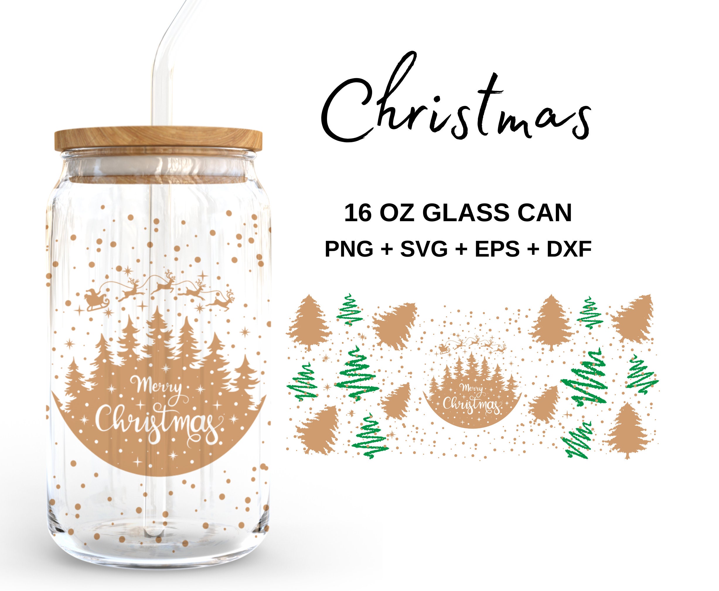 Merry Christmas 16oz Glass Can Svg Libbey Glass Can Wrap - Etsy