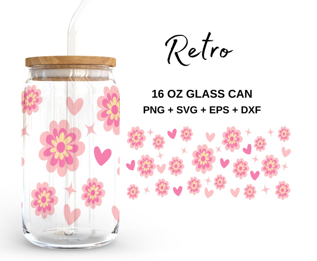 Pink Retro - 16oz Glass Can Svg, Libbey Glass Can Wrap, Svg Files for ...