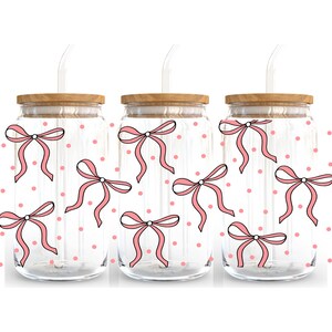 Pink Bow - 16oz Glass Can Svg, Libbey Glass Can Wrap, Svg Files for ...