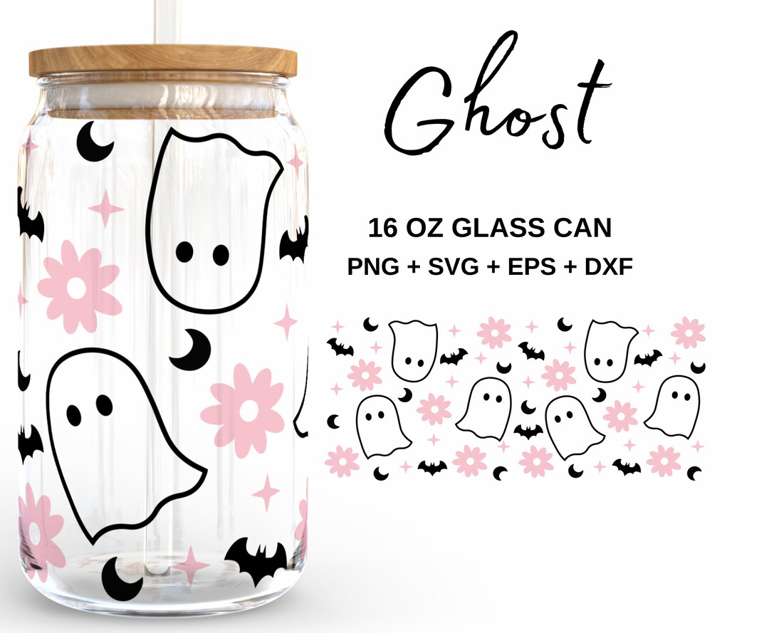 Cute Ghost - 16oz Glass Can Svg, Libbey Glass Can Wrap, Svg Files for ...