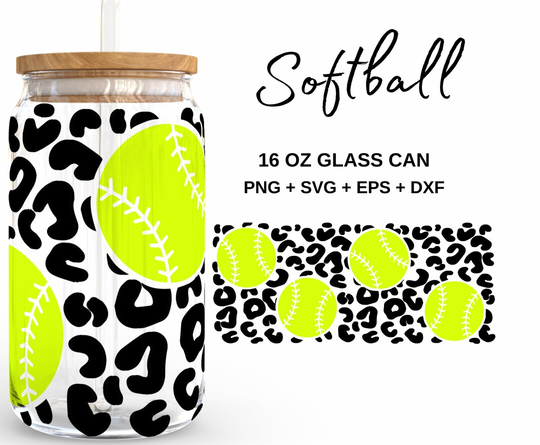 Leopard Softball 16oz Glass Can Svg, Libbey Glass Can Wrap, Svg Files ...