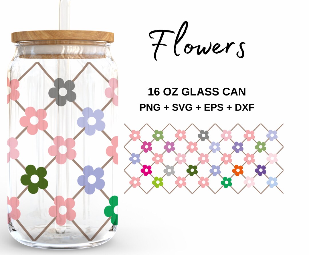 Polygonal Flowers - 16oz Glass Can Svg, Libbey Glass Can Wrap, Svg ...