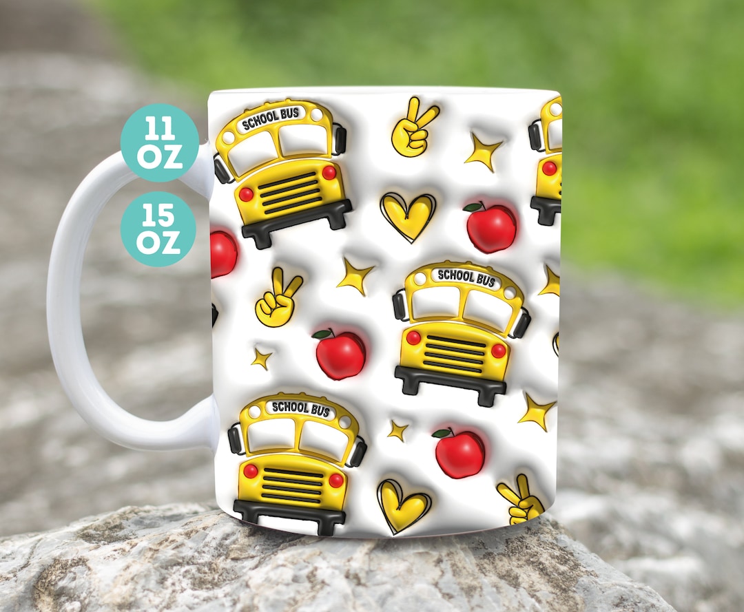 3D School Bus Mug Sublimation, 3D School Bus Mug Wrap, 11oz and 15 Oz ...