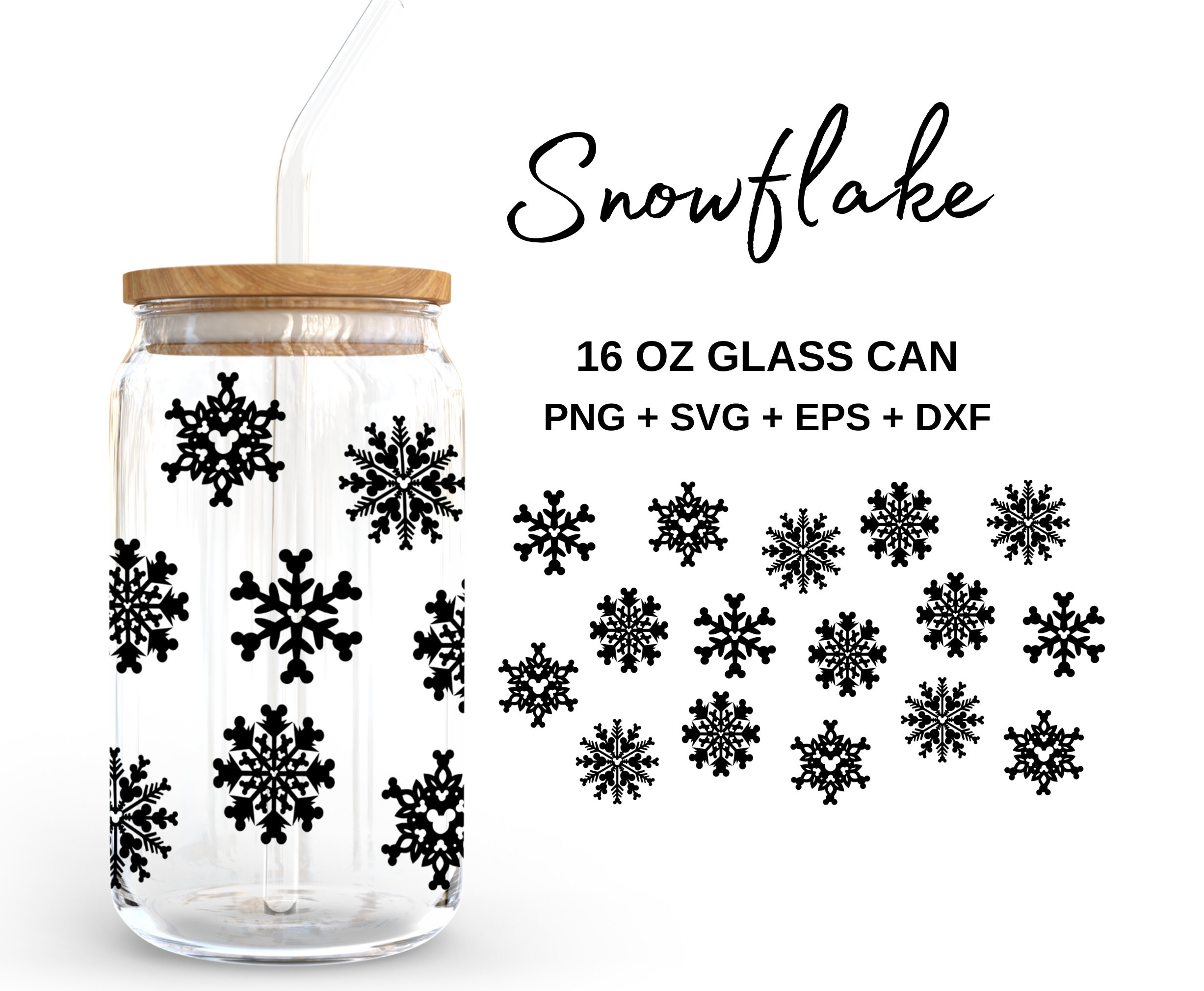 Snowflake 16oz Glass Can Svg, Libbey Glass Can Wrap, Svg Files for ...