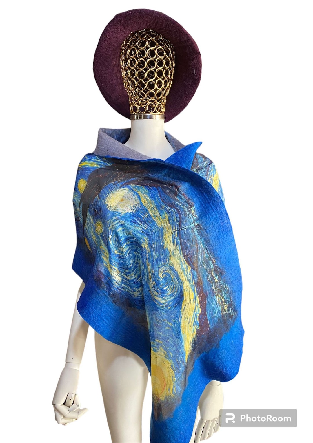 Vincent Van Gogh Starry Night,felt Shawl ,felted Scarf,felt Wrap,silk Shawl, Wool Shawl ...