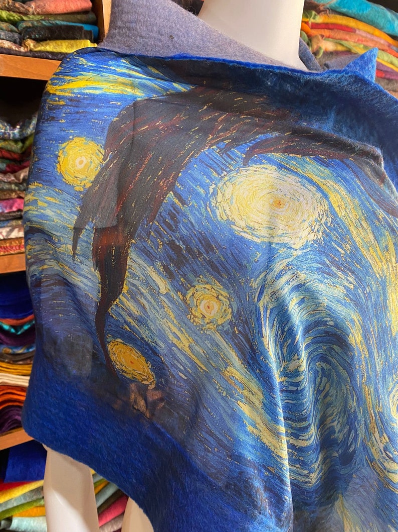 Vincent Van Gogh Starry Night,felt Shawl ,felted Scarf,felt Wrap,silk ...