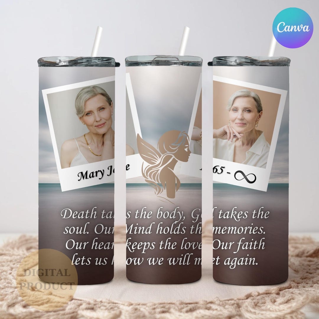 Editable Canva Memorial Tumbler Template, Memorial Photo Tumbler Wrap ...