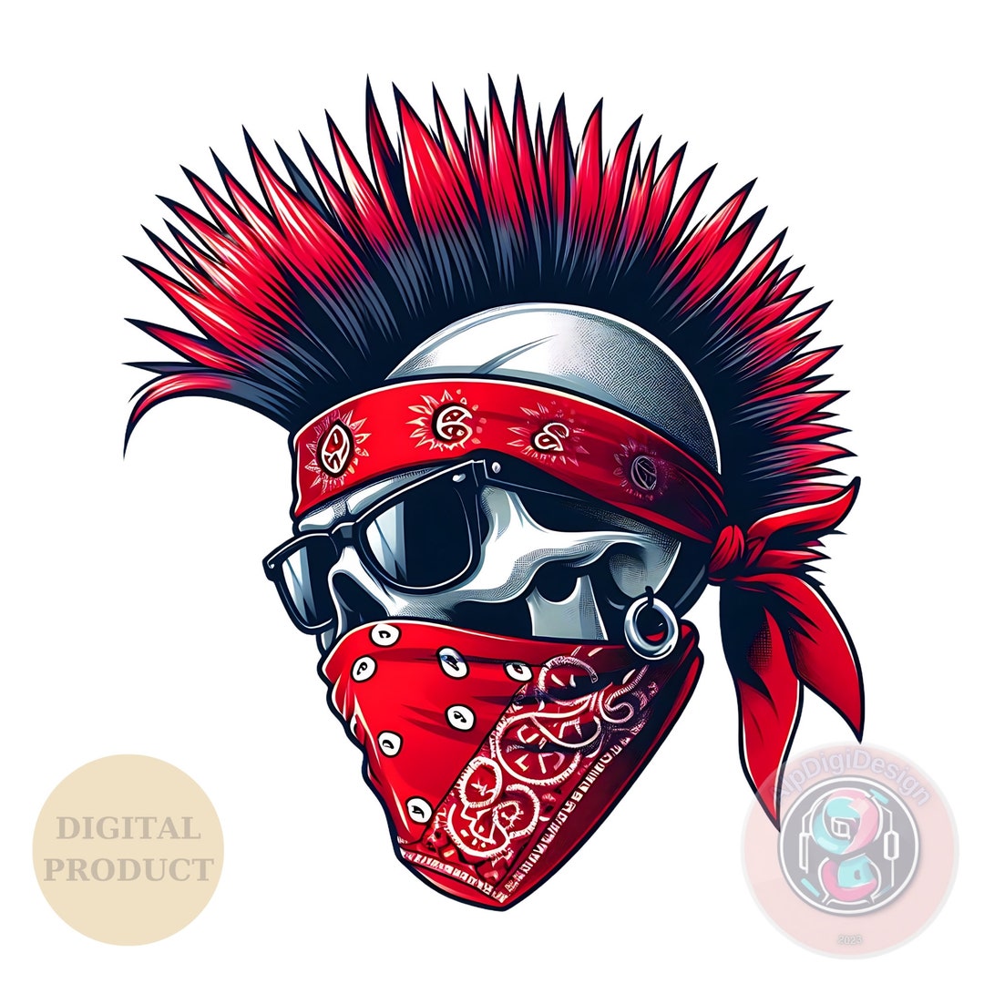 Punk Skull With Red Bandana Svg Png, Skull With Sunglasses Png, Skull ...