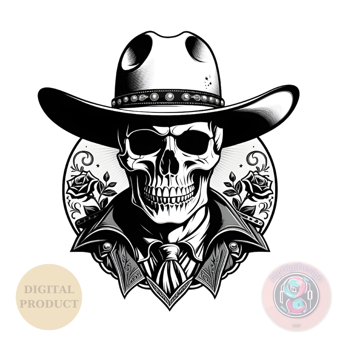 Cowboy Hat With Skull Png, Western Skull Cowboy Shirt Png, Skull With Cowboy Hat Svg, Skull With ...