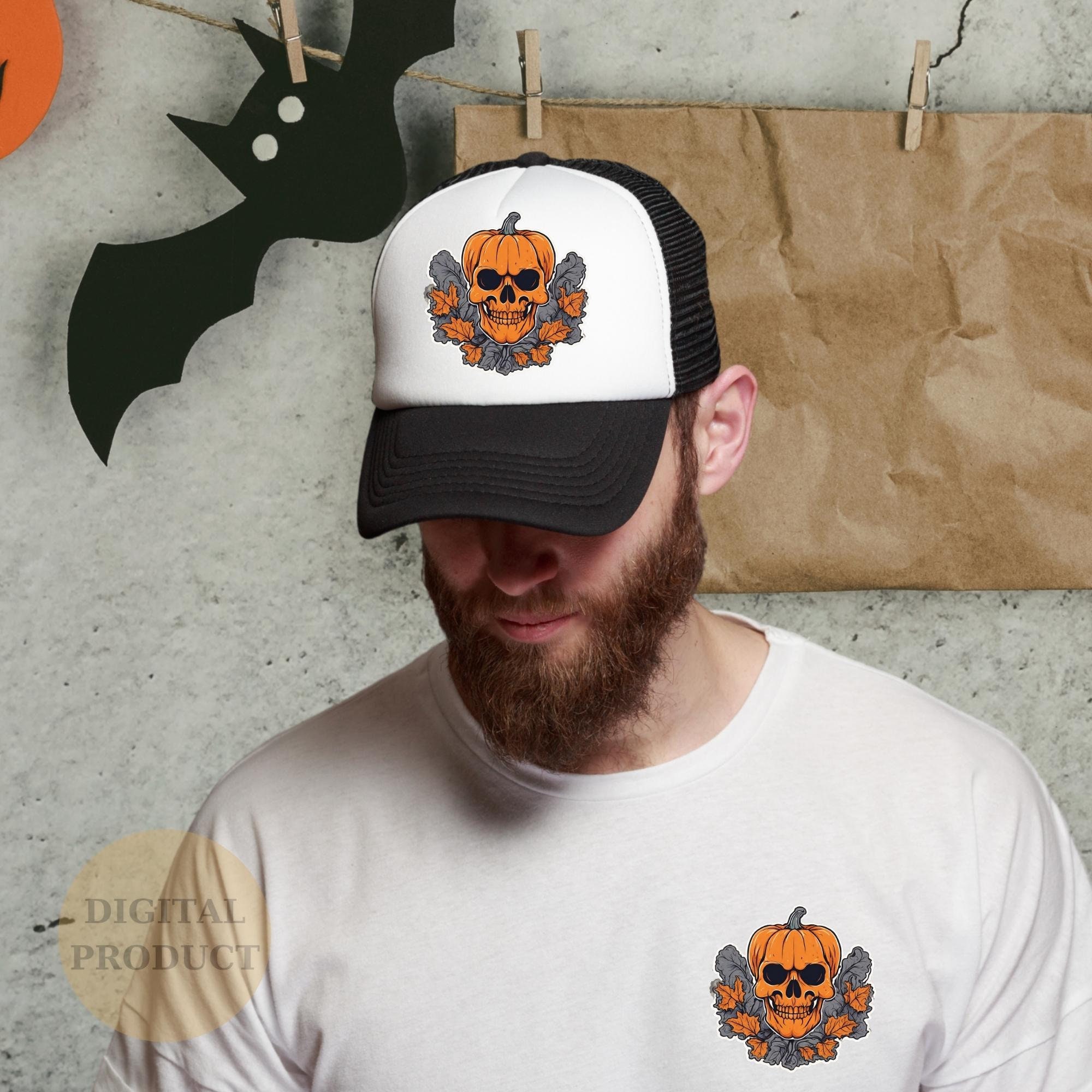 Watercolor Pumpkin Skull SVG Autumn Leaves Illustration, Halloween ...