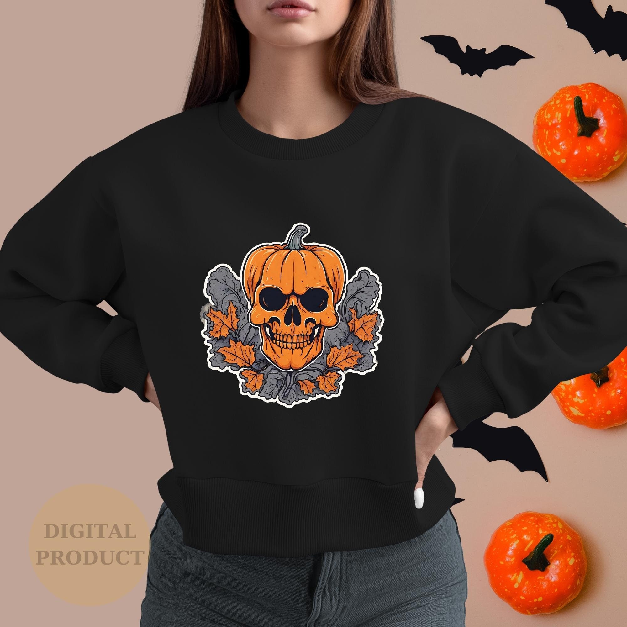 Watercolor Pumpkin Skull SVG Autumn Leaves Illustration, Halloween ...