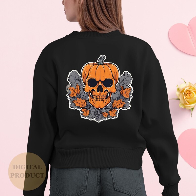 Watercolor Pumpkin Skull SVG Autumn Leaves Illustration, Halloween ...