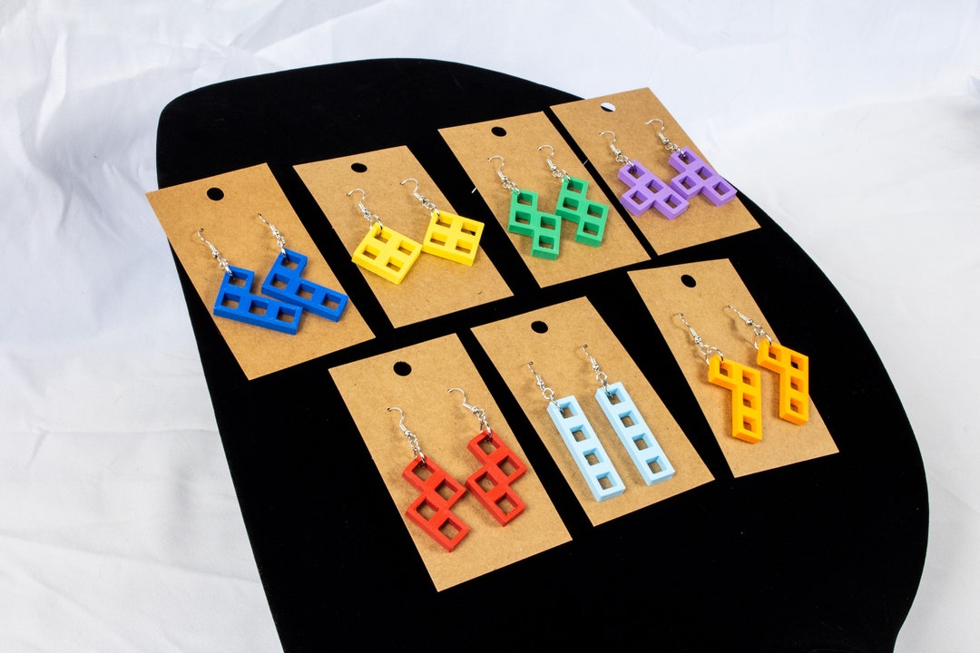 Large Tetris Block Earrings - Full 7-block Sets and Pairs - Quirky ...