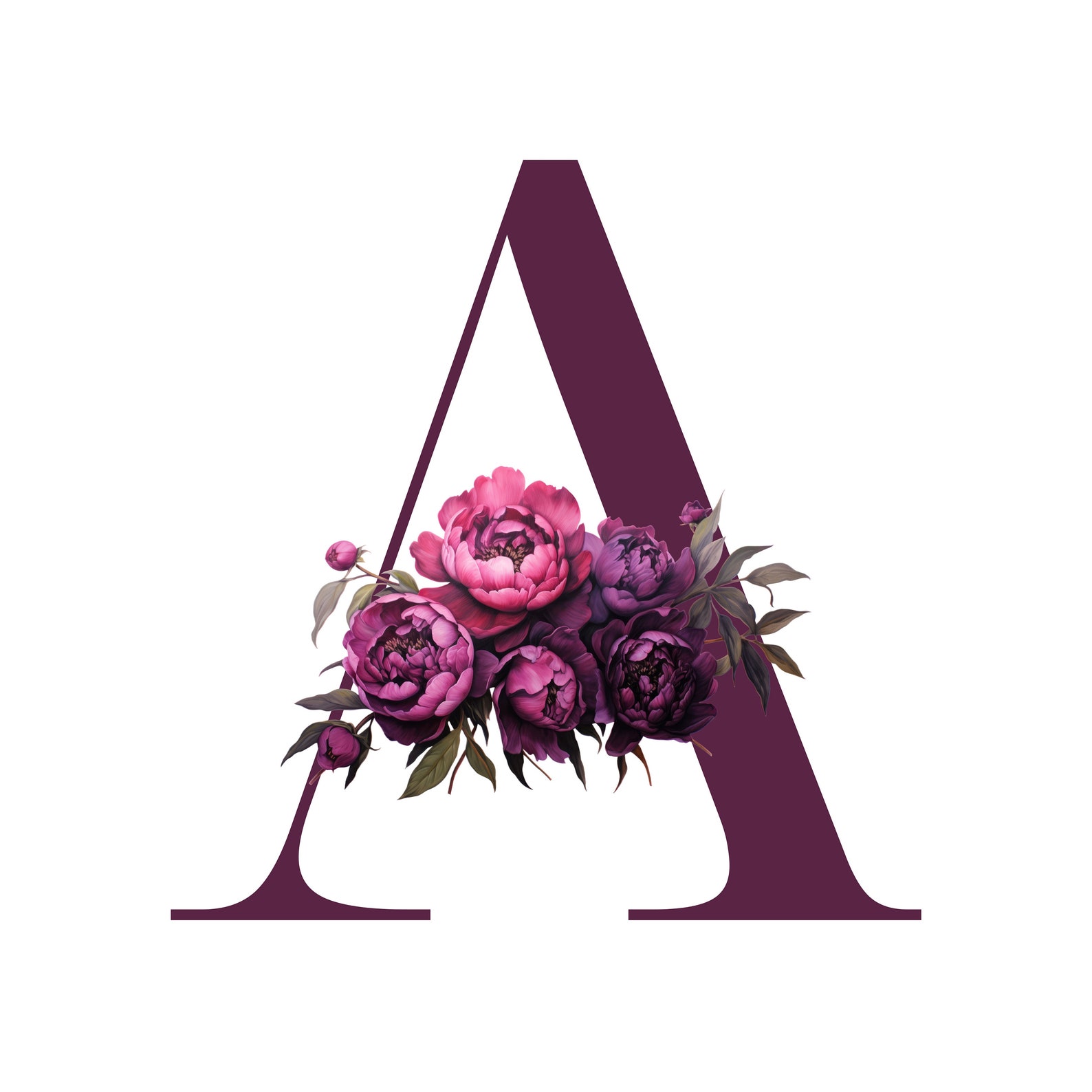 Floral Alphabet Set, Burgandy Florals on Burgandy/dark Pink Alphabet ...