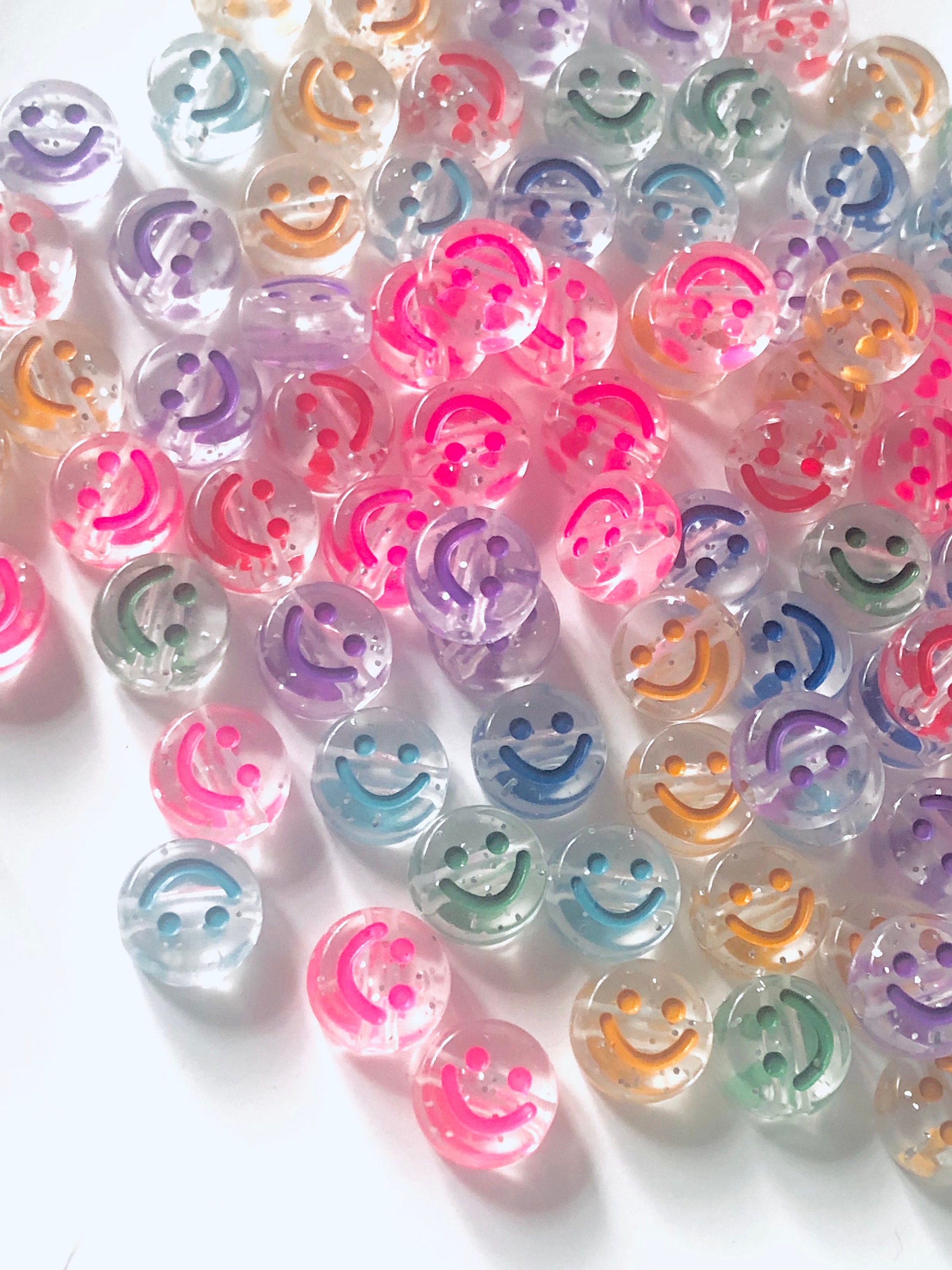 10mm Confetti Smiley Face Beads | Glittery Acrylic Emotion Beads - Etsy