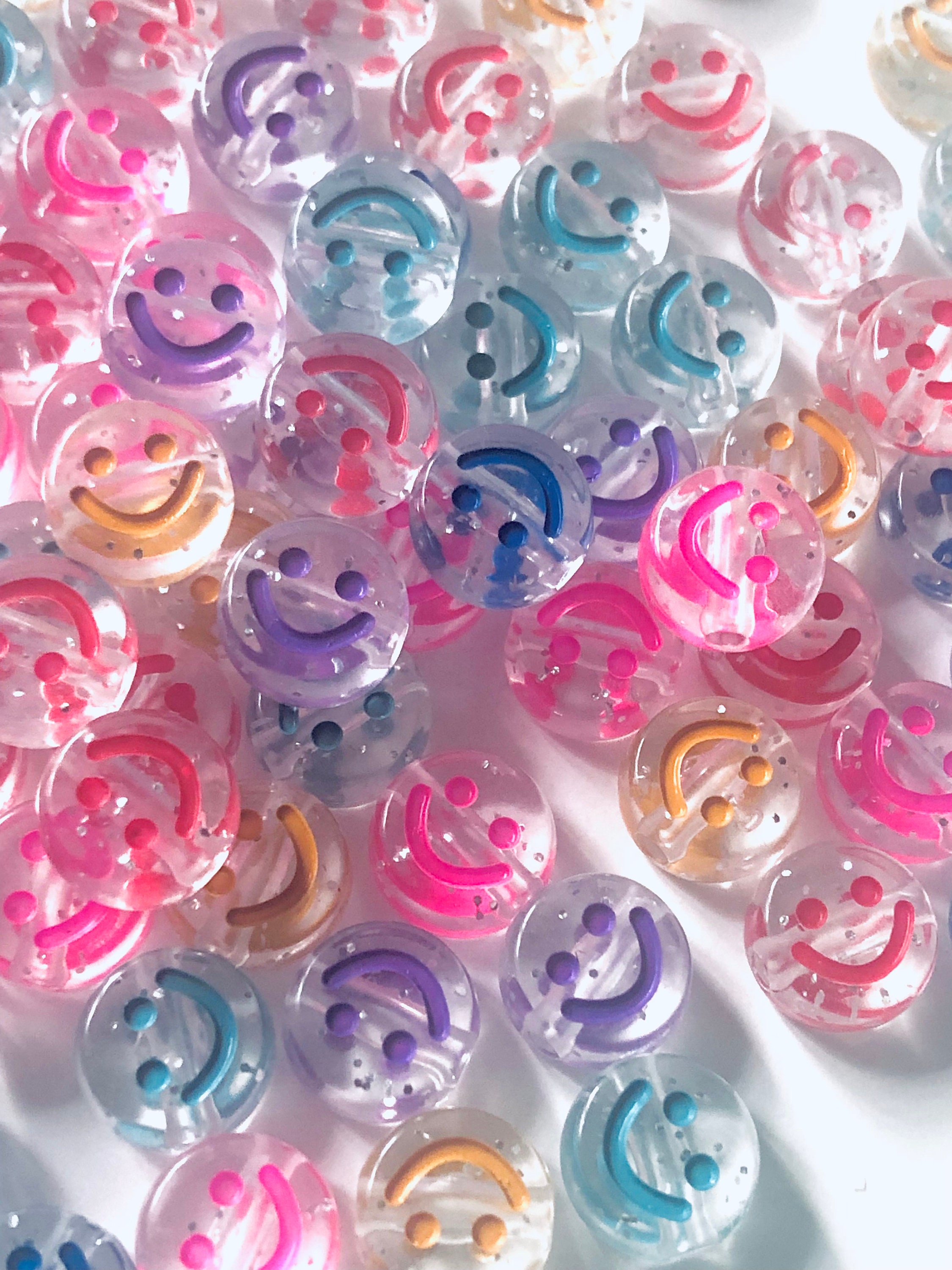 10mm Confetti Smiley Face Beads | Glittery Acrylic Emotion Beads - Etsy