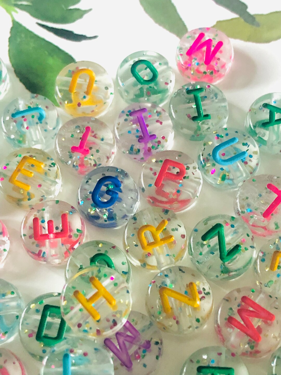 10mmconfetti Letter Bead|glittery Letter Bead| Confetti Letter Beads ...