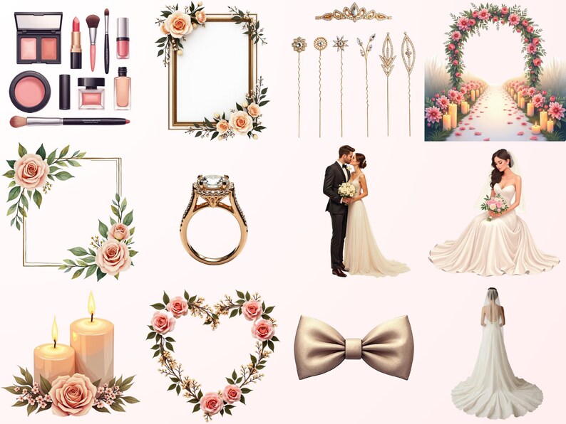 Wedding Clipart Bundle PNG 50 Watercolor Bride Groom Floral Arch ...